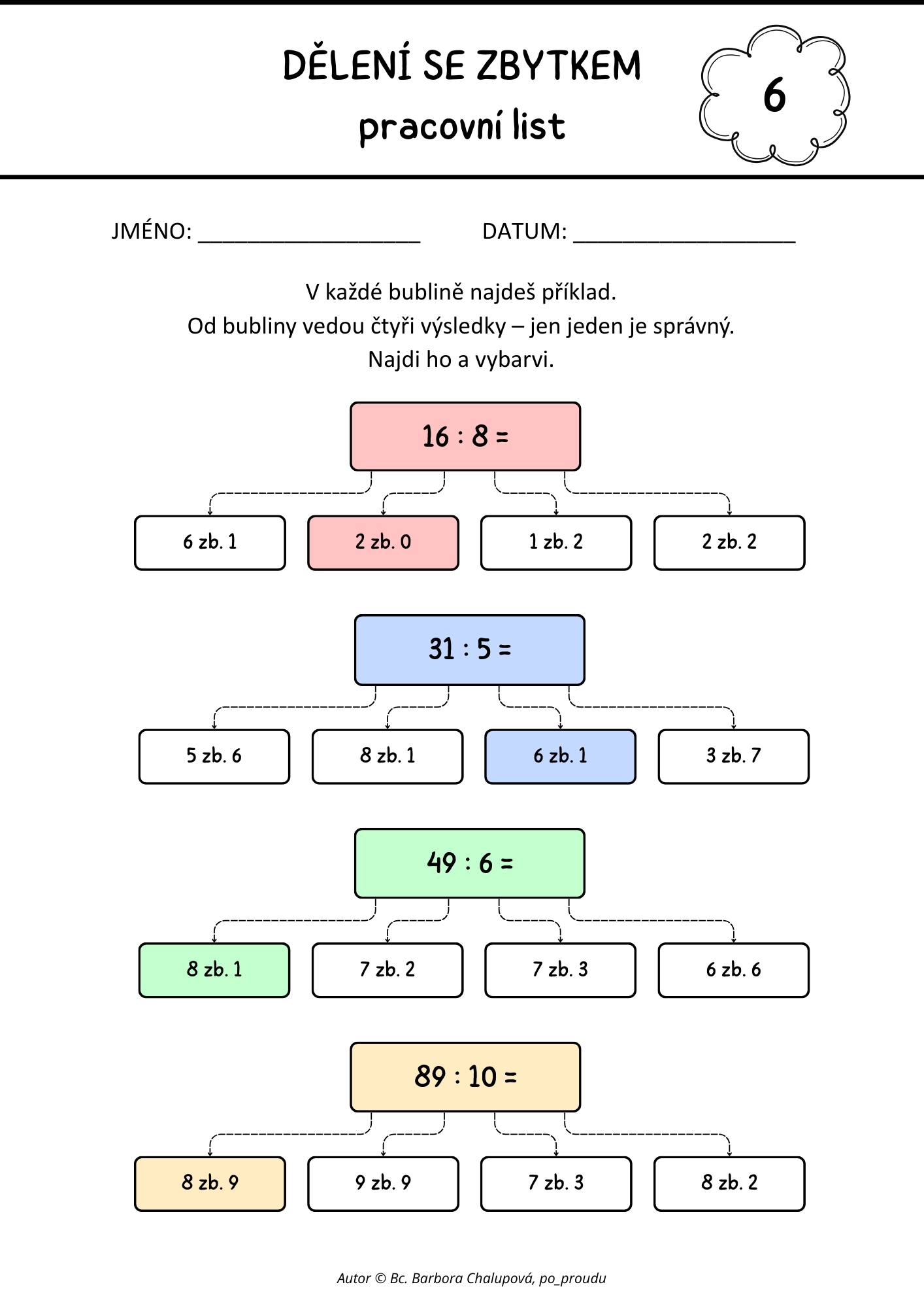 Dělení se zbytkem - pracovní listy - Matematika | UčiteléUčitelům.cz